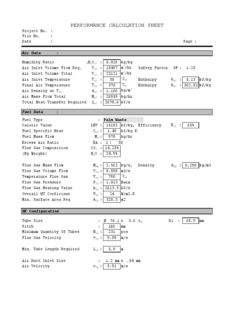 Performance Calculation Sheet: Air Data | PDF