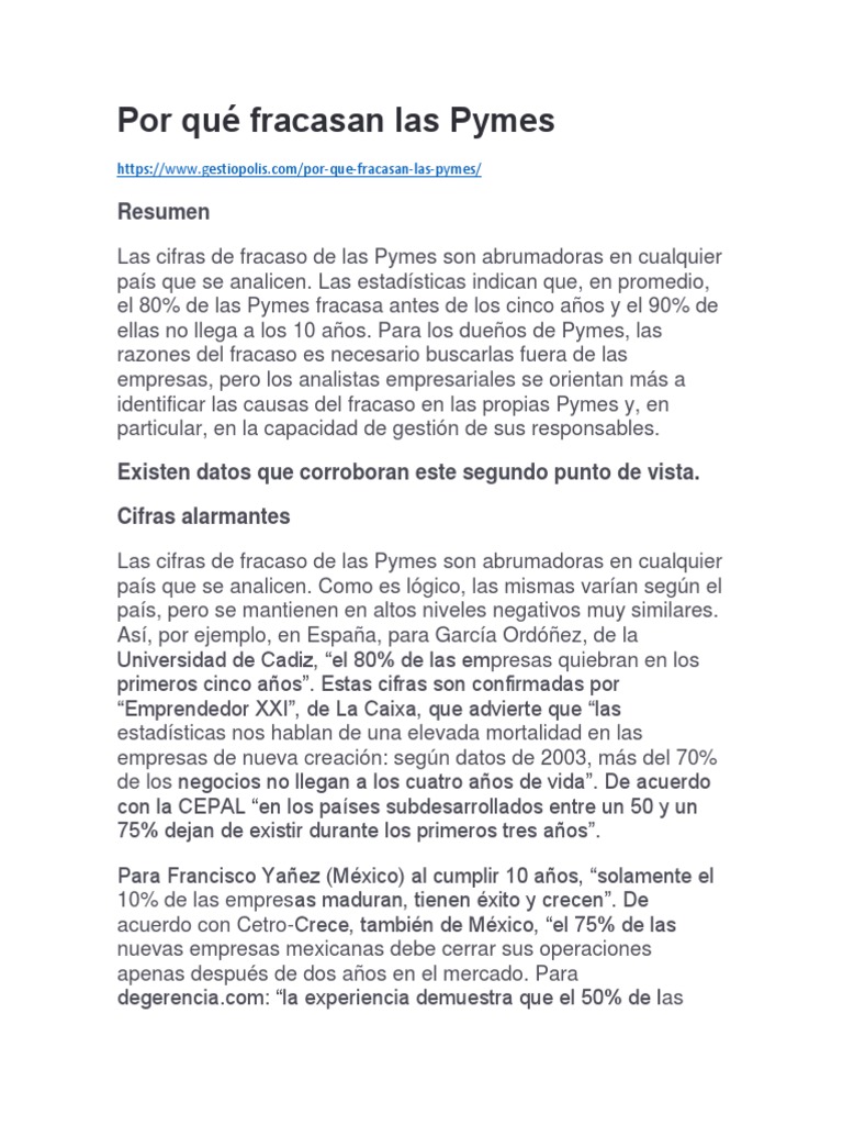 Por Qué Fracasan Las Pymes | PDF | Pequeñas y medianas empresas | Economias