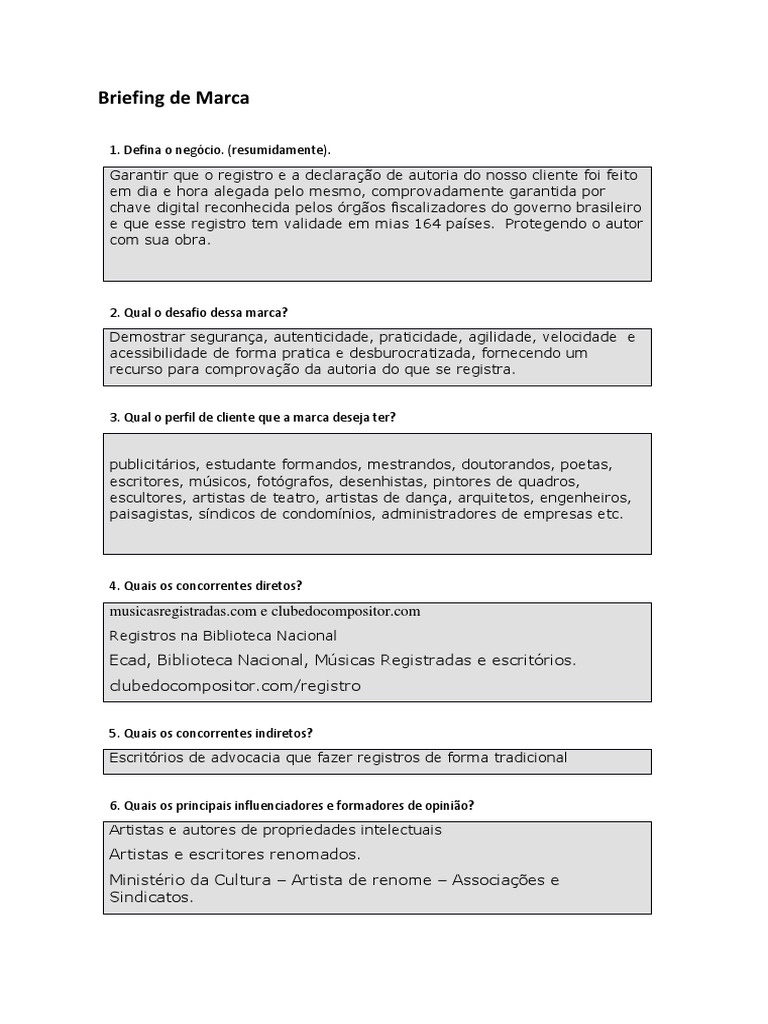Briefing de Marca 160714 | PDF | Marca | Propriedade intelectual