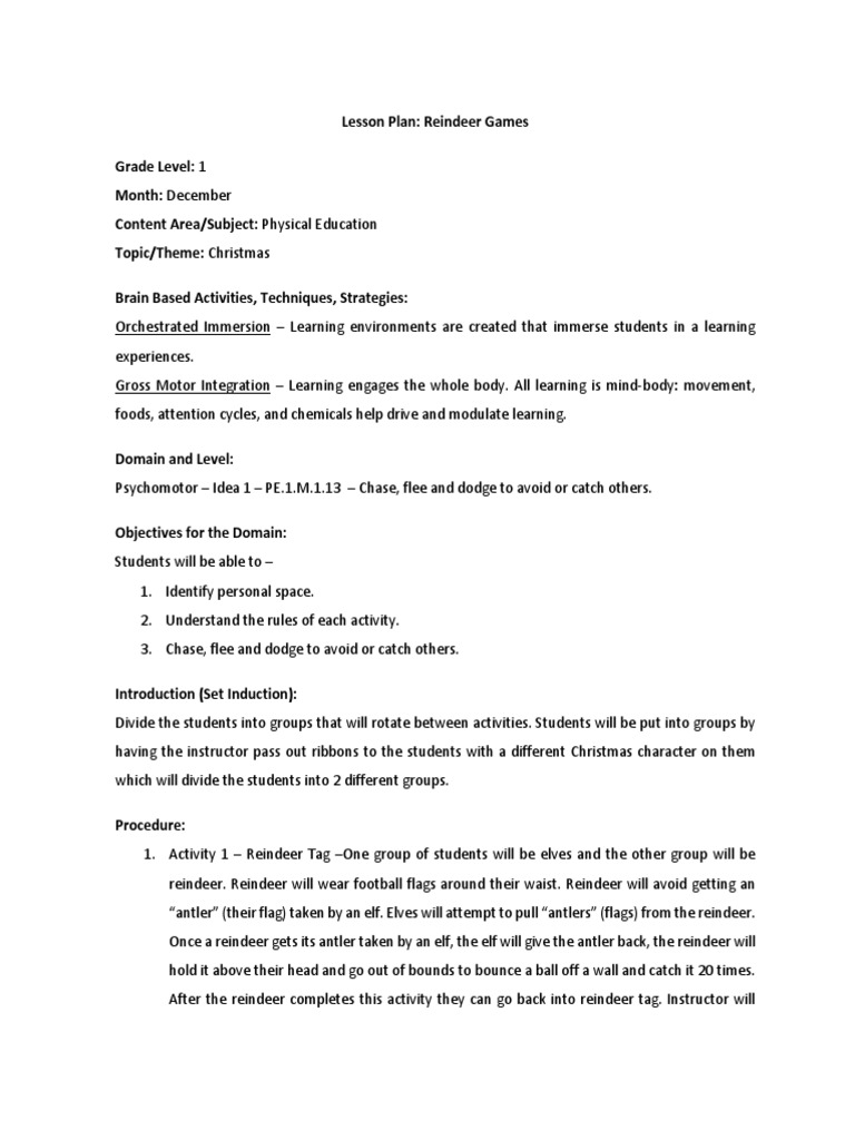 PE Lesson Plan Grade 1 | PDF | Somatosensory System | Physical Education