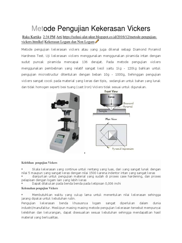Metode Uji Kekerasan Vickers pada Logam | PDF | Teknologi & Rekayasa