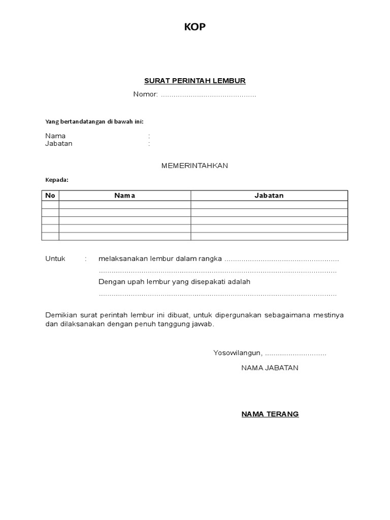 Template Surat Perintah Lembur | PDF