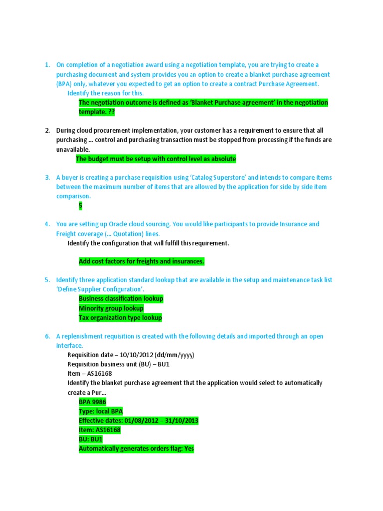 1Z1-327 Oracle Fusion Procurement Cloud Service 2016-Answers | PDF ...