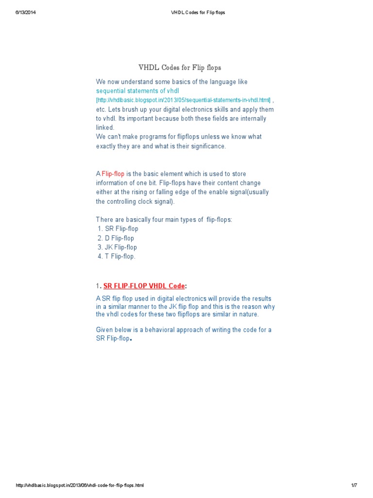 Vhdl Flip Flop Codes Guide Pdf Vhdl Computer Programming