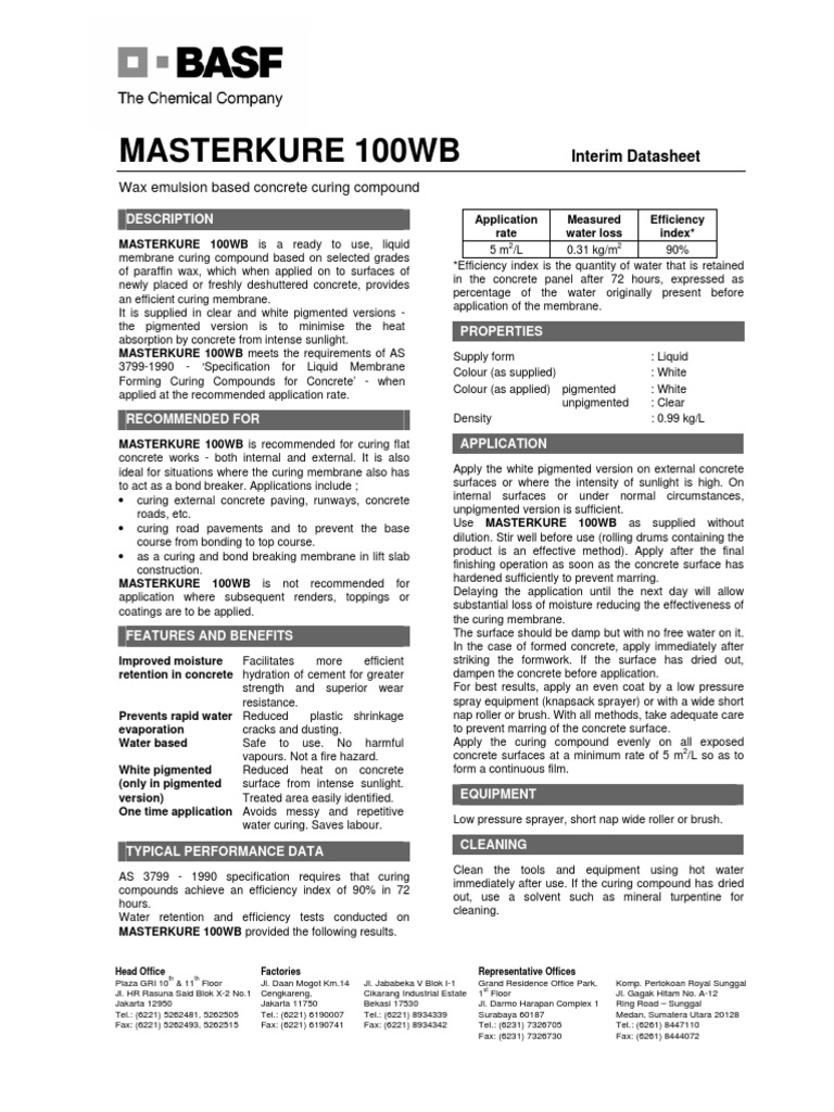 Masterkure 100WB | PDF | Concrete | Building Materials