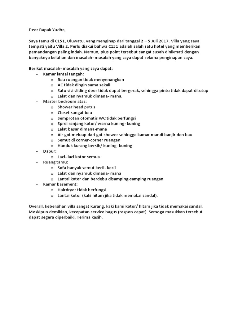 Surat Komplain | PDF