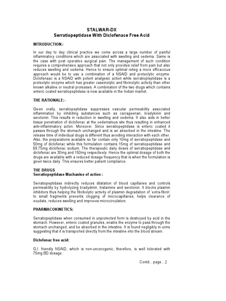 Stalwar-DX: Serratiopeptidase & Diclofenac | PDF | Nonsteroidal Anti ...