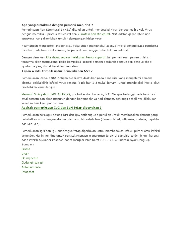 Apa Yang Dimaksud Dengan Pemeriksaan NS1 | PDF