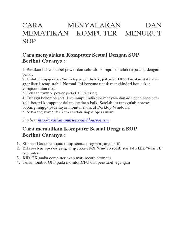 Mengoperasikan Komputer Sesuai SOP | PDF