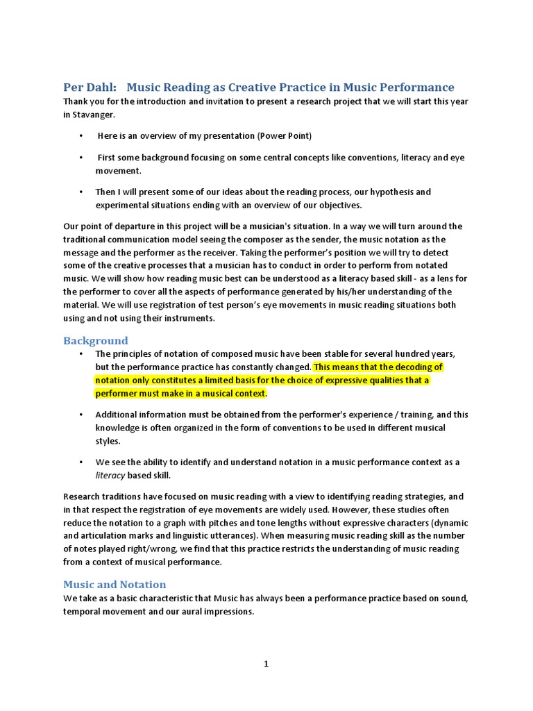 Music Reading As Creative | PDF | Musical Notation | Literacy