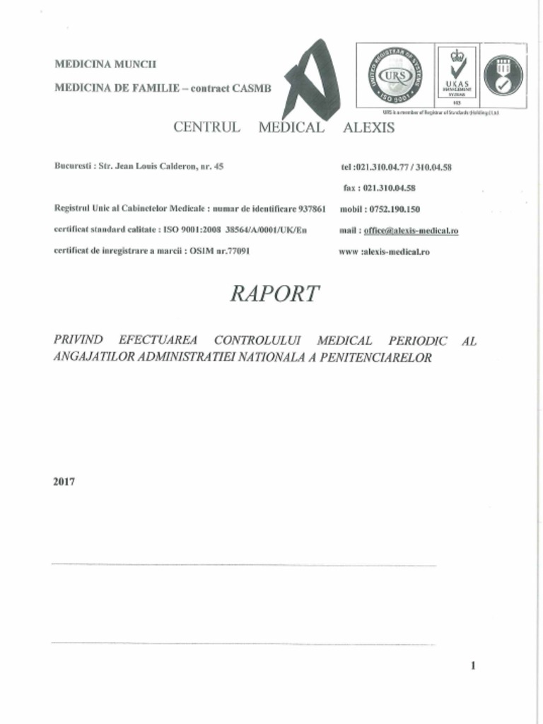 Raport Medic Medicina Muncii ANP | PDF