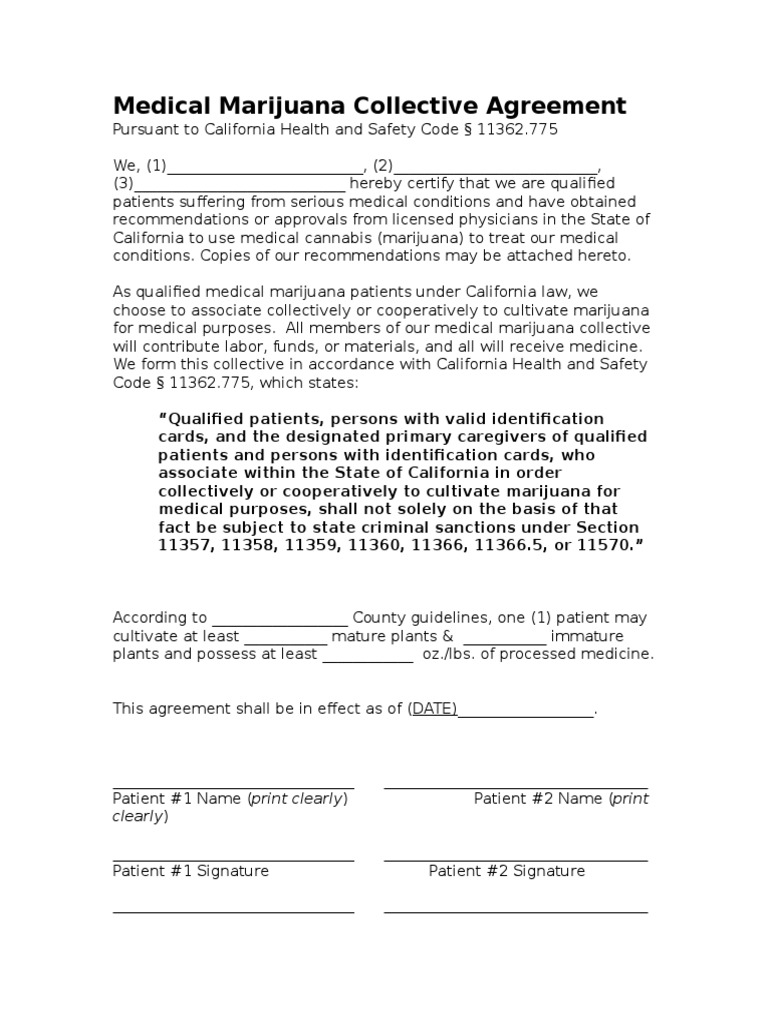 Medical Marijuana Collective Agreement: Clearly) | PDF | Medical ...