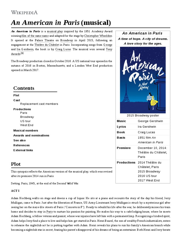 An American in Paris (Musical) | PDF | Theatre | Performing Arts