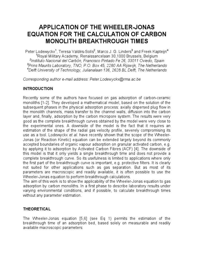 Application of The Wheeler-Jonas Equation For The Calculation of Carbon ...