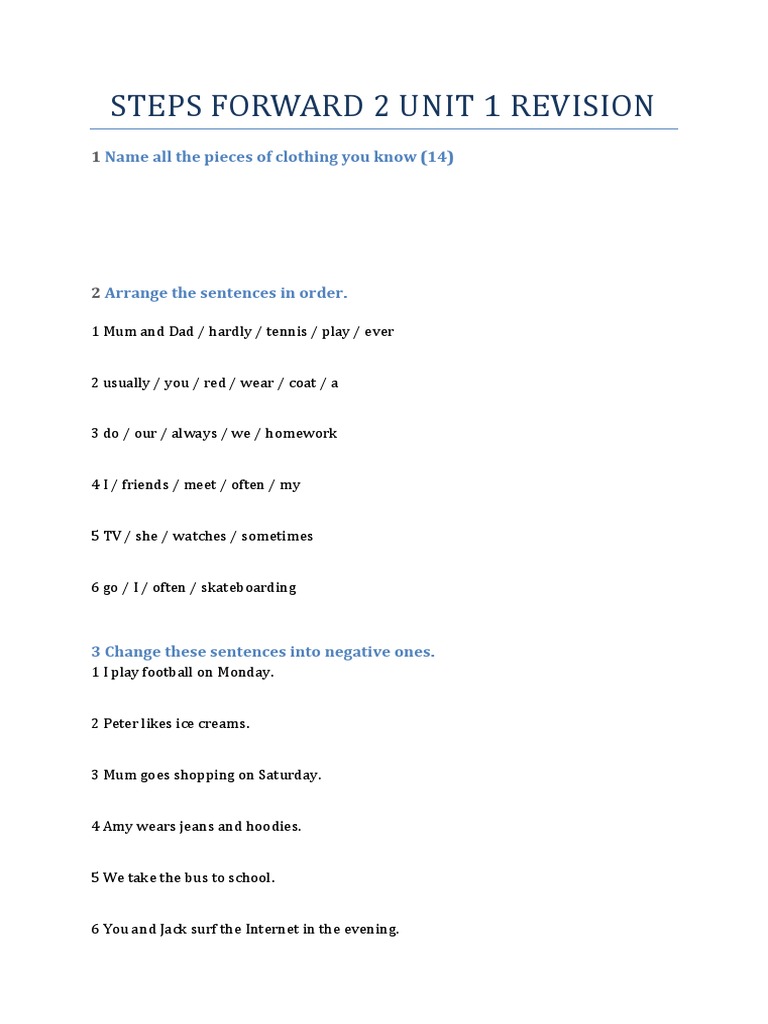 Steps Forward 2 Unit 1 Revision | PDF