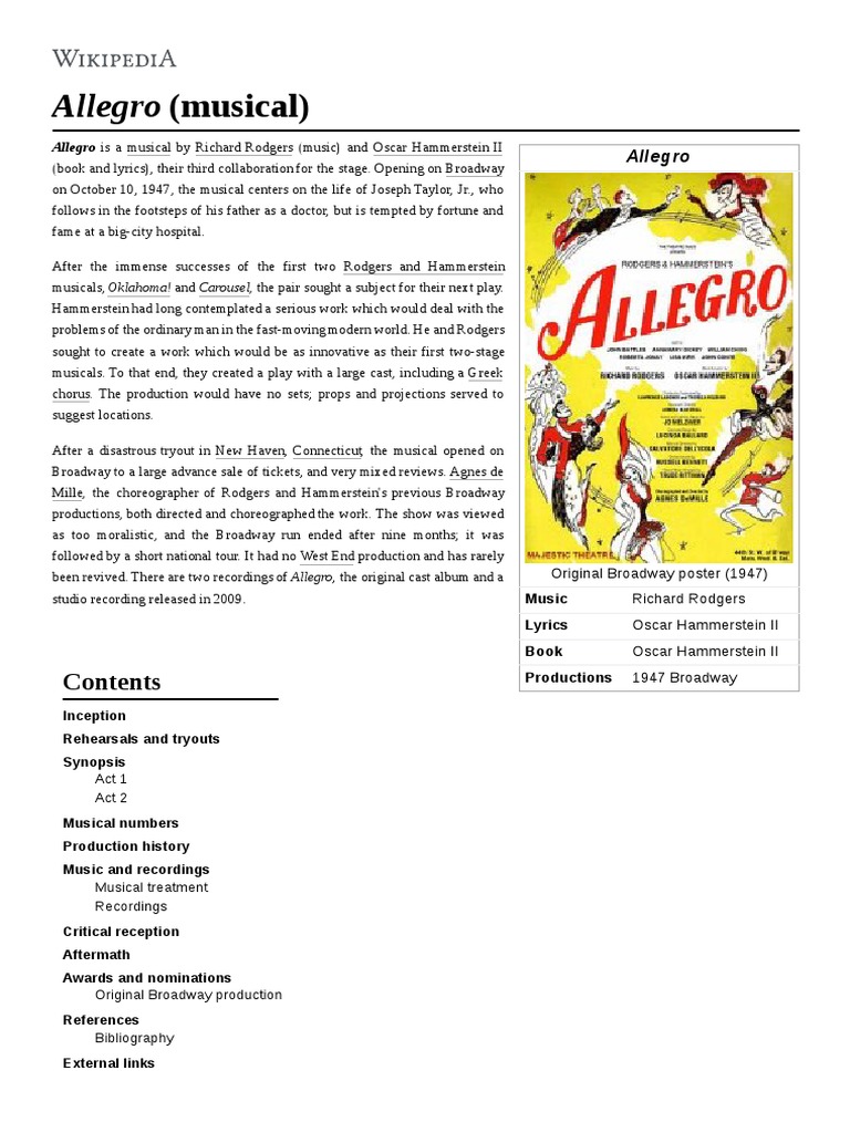 Allegro (Musical) | PDF | Entertainment | Theatre