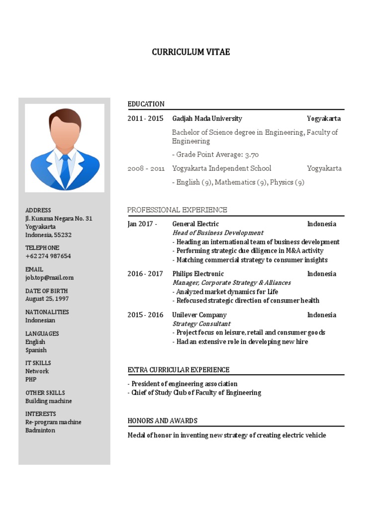 Contoh CV PDF Doc Untuk Lamaran Kerja English | PDF
