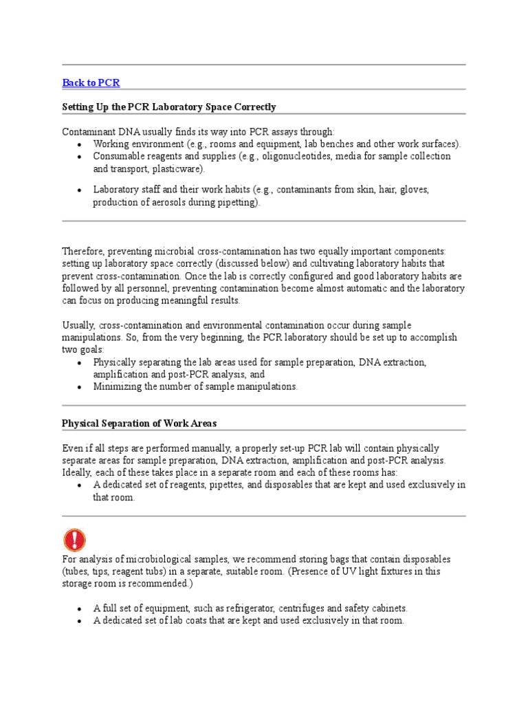 Organization of A PCR Laboratory | PDF | Polymerase Chain Reaction ...