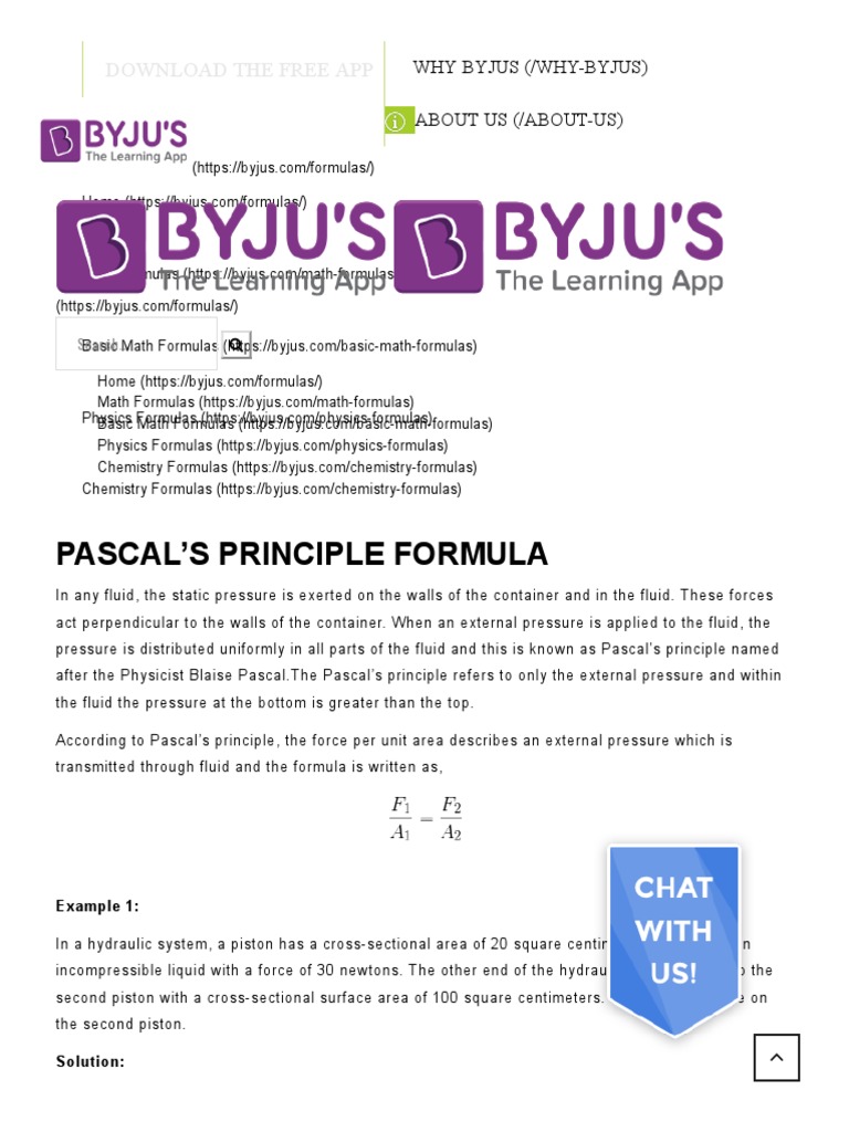 Pascal's Principle Formula - Definition and Examples | PDF | Pressure ...