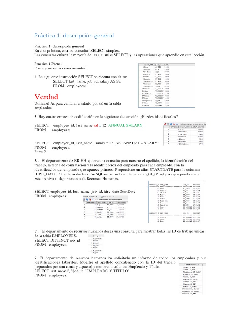 Práctica 1 Traducido Base de Datos | PDF | SQL | Tabla (base de datos)