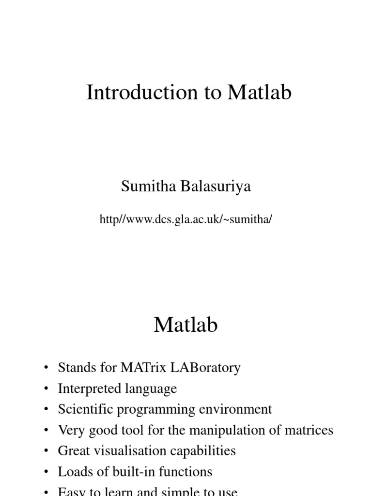 An Introduction to the Fundamental Concepts and Capabilities of MATLAB ...