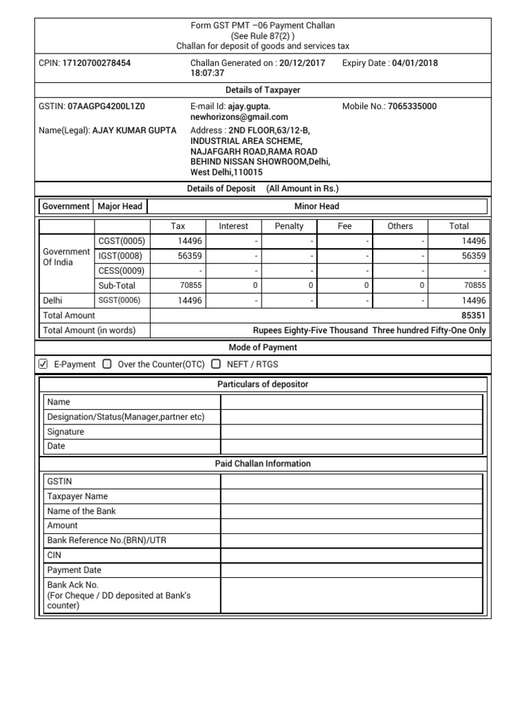 GST Challan | PDF | Financial Services | Taxation