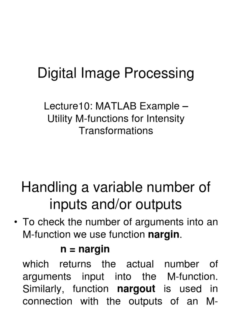 DIP10 - MATLAB Example - Utility M-Functions For Intensity Transformations | PDF | Parameter ...