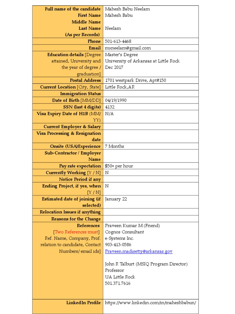 Candidate Information Sheet | PDF