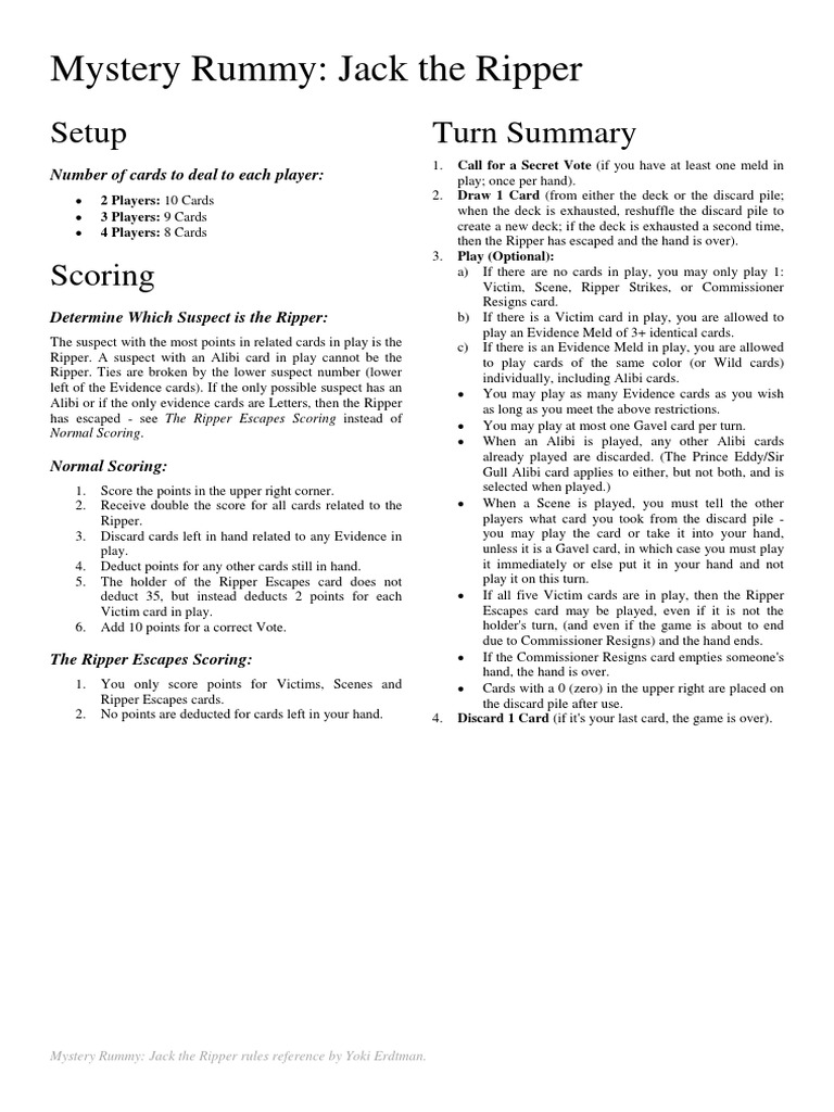 Mystery Rummy - Jack The Ripper by Yoki | PDF | Rummy | Card Games