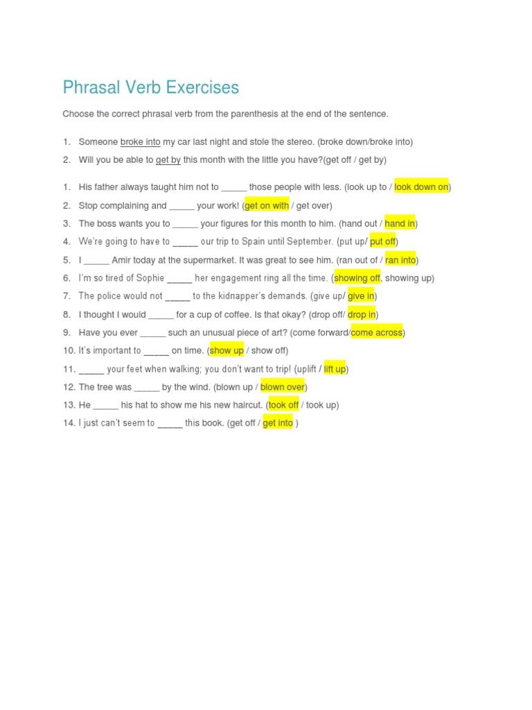 Phrasal Verb Answers | PDF
