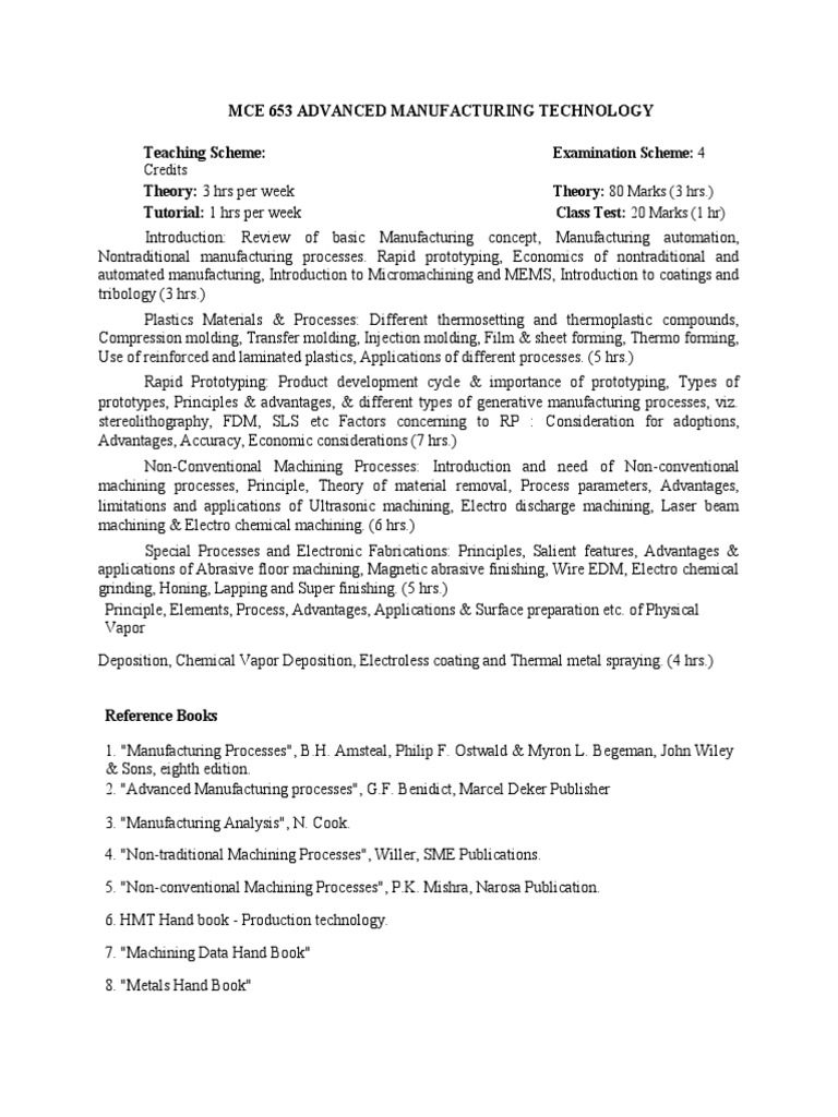 Mce 653 Advanced Manufacturing Technology | PDF | Microelectromechanical Systems | Machining