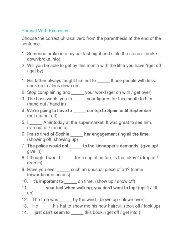 Phrasal Verb Exercises | PDF