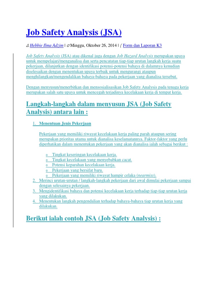 Job Safety Analysis | PDF | Karier & Perkembangan