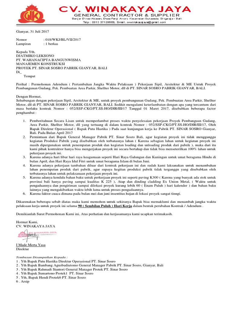 Surat Permohonan Addendum Waktu Pelaksanaan