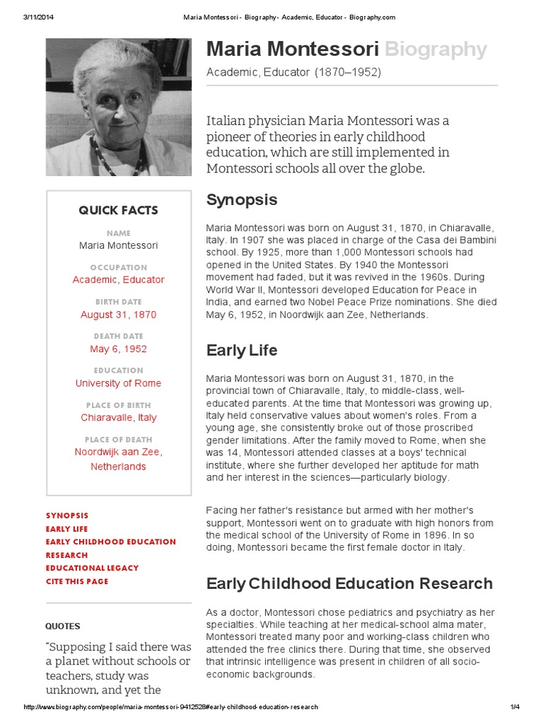 Maria Montessori - Biography - Academic, Educator - Biography PDF | PDF ...