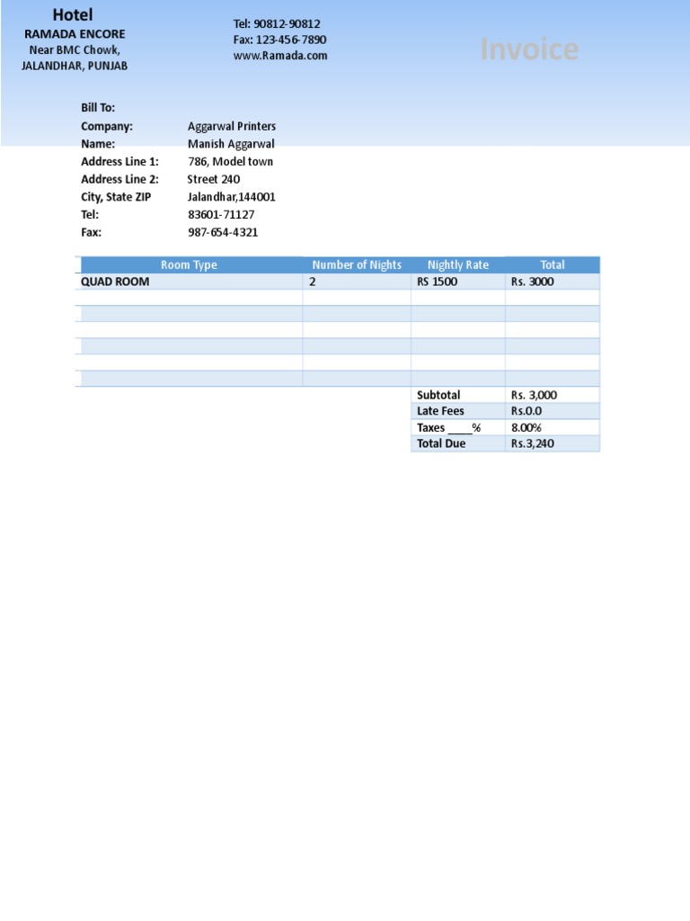 Invoice: Bill To: Company: Name: Address Line 1: Address Line 2: City ...