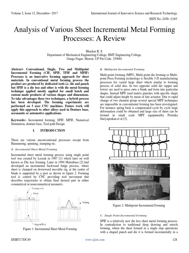 Analysis of Various Sheet Incremental Metal Forming Processes ...