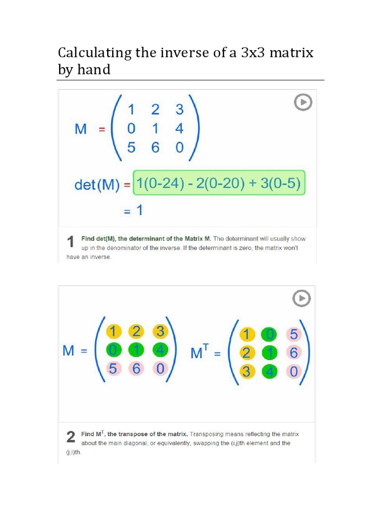 Calculating The Inverse of A 3x3 Matrix by Hand | PDF