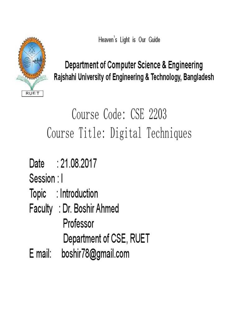 Course Code: CSE 2203 Course Title: Digital Techniques | Download Free PDF | Analogue ...