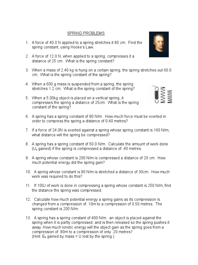 Spring Constant Calculations and Problems | PDF | Force | Mass