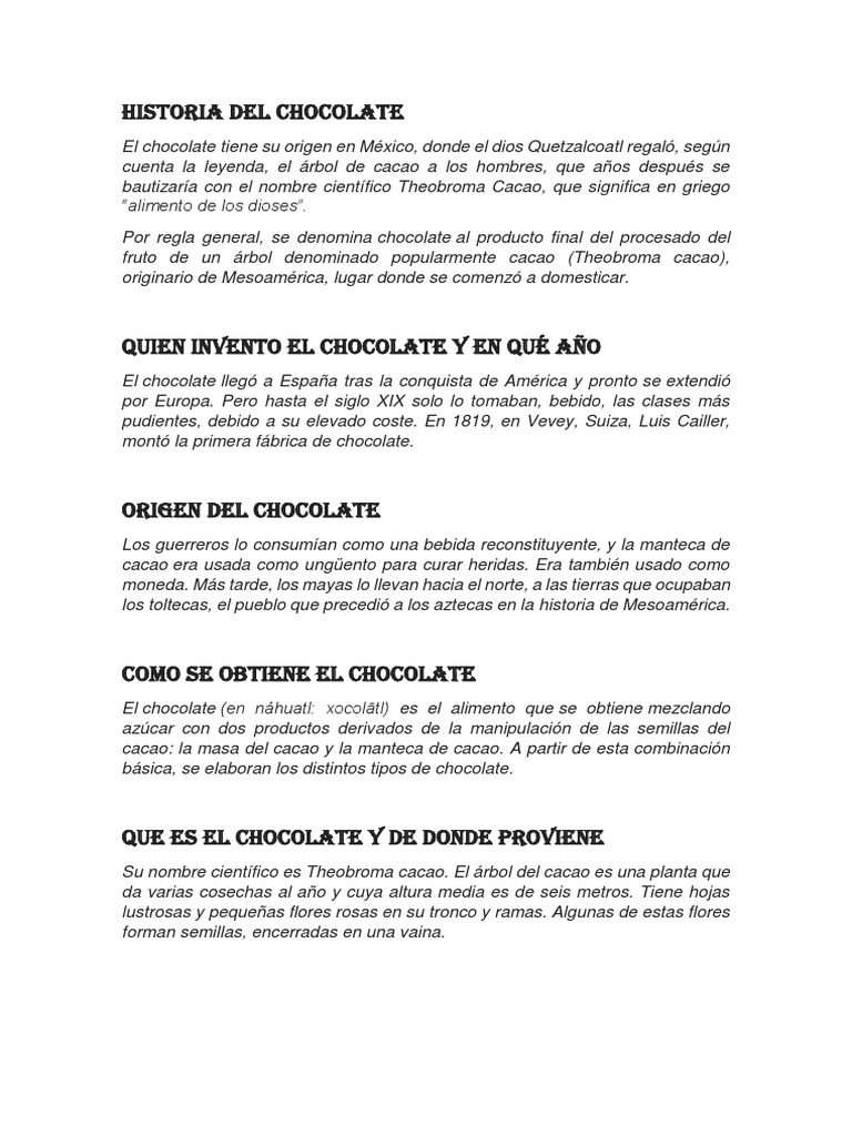 Historia Del Chocolate | PDF | Chocolate | Sólidos de cacao