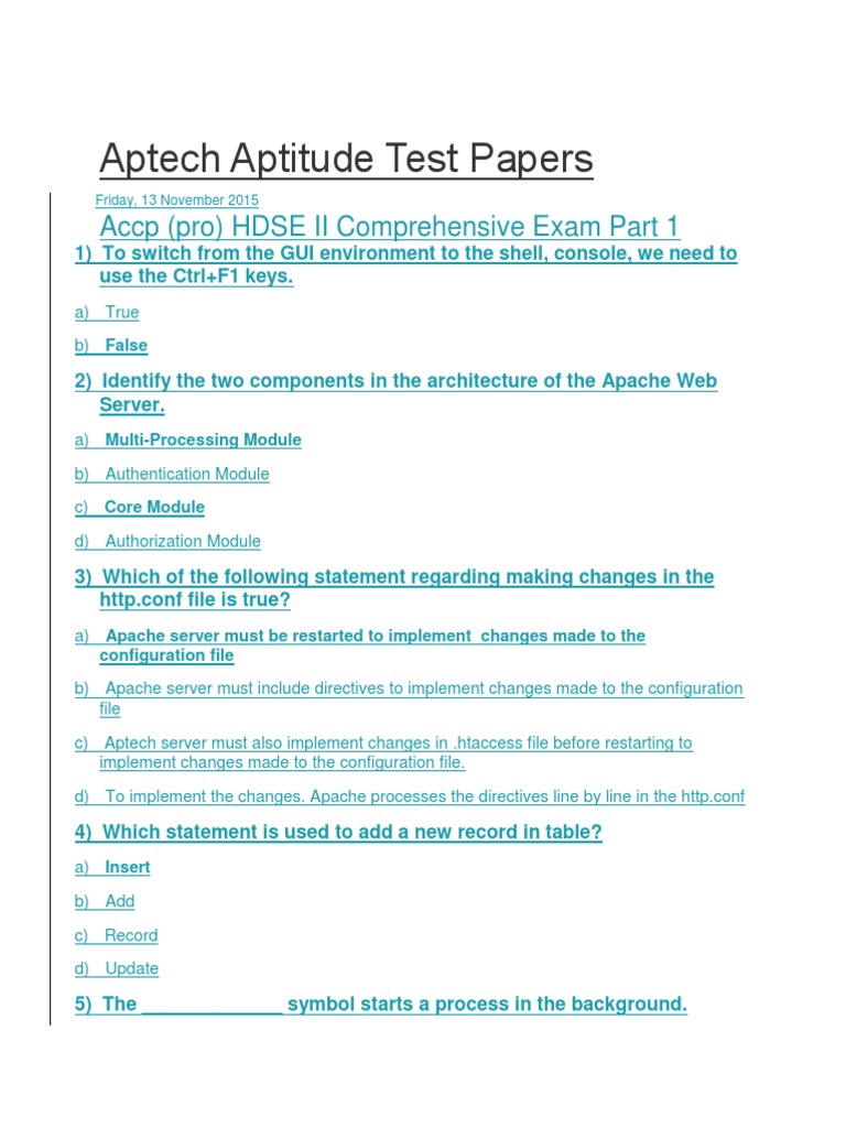 Aptech Aptitude Test Papers | PDF | Apache Http Server | Web Server