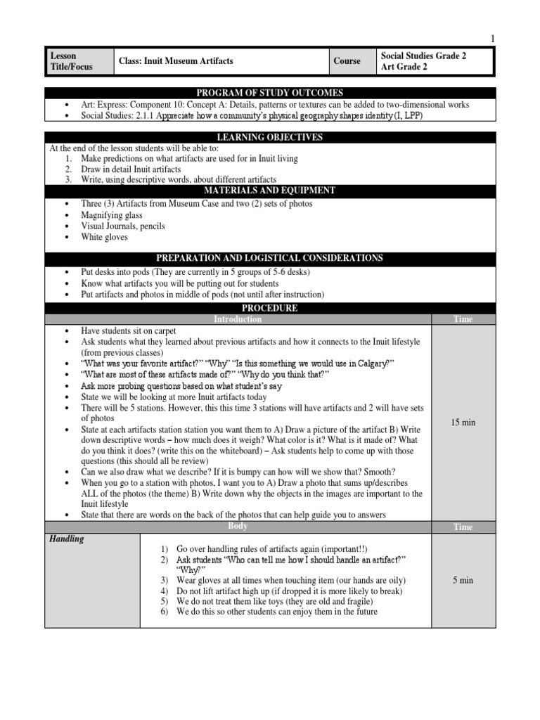 Inuit Artifacts Lesson Plan for Kids | PDF | Lesson Plan | Cognition