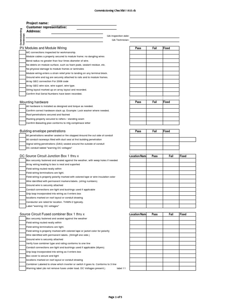 Solar PV Commissioning Checklist V6.0 | PDF | Electrical Wiring | Fuse ...
