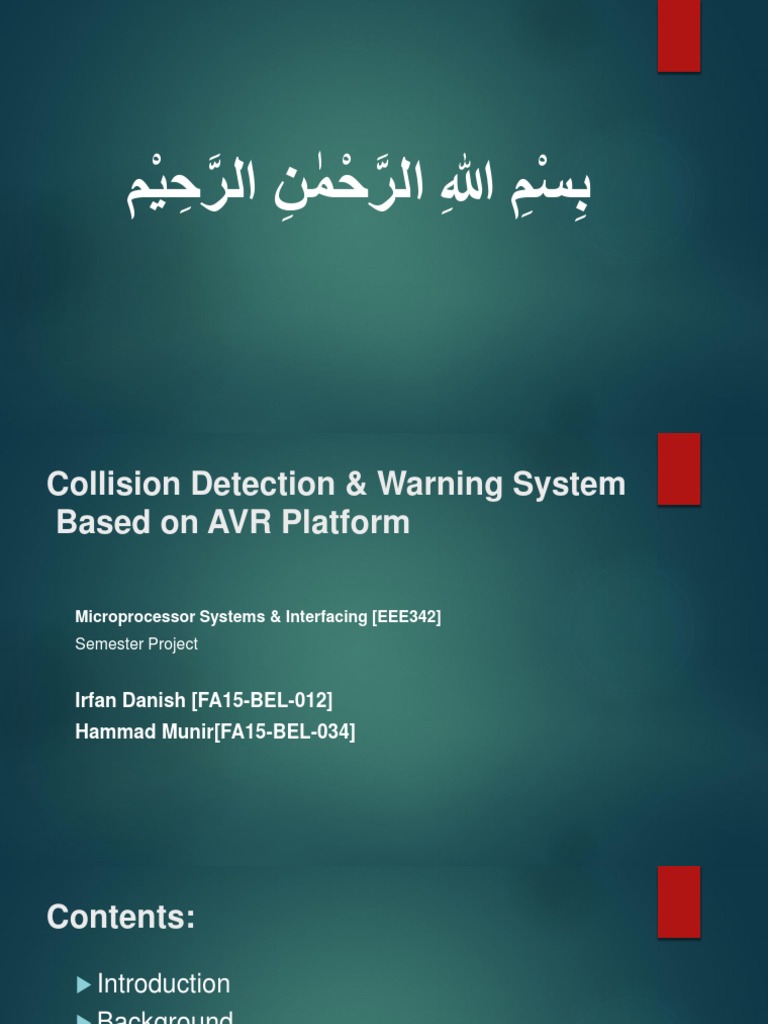 Collision Detection & Warning System Based On AVR Platform Presentation | PDF | Ultrasound | Arduino