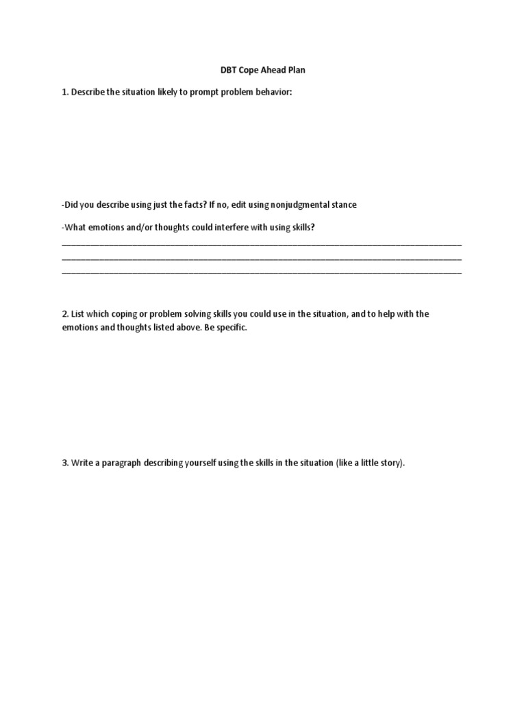 DBT Cope Ahead Plan | Download Free PDF | Dialectical Behavior Therapy ...