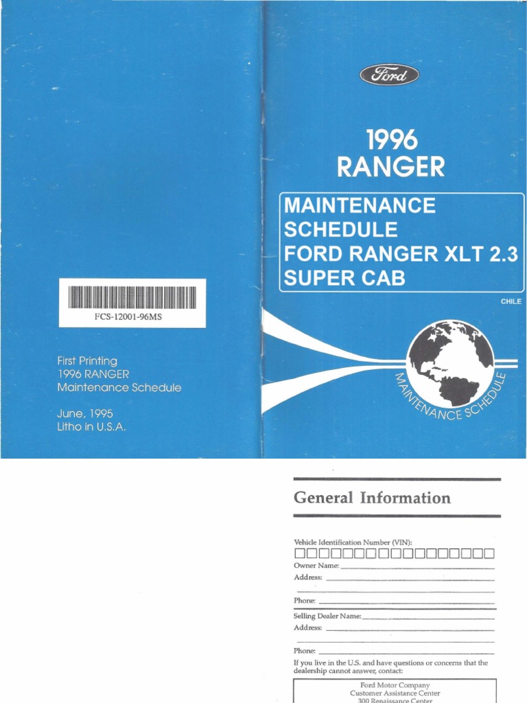 Maintenance Schedule Ford Ranger XLT Super Cab 1996 | PDF | Four Wheel ...