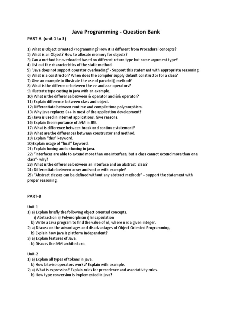 JP Questions All Units | PDF | Java (Programming Language) | Method (Computer Programming)