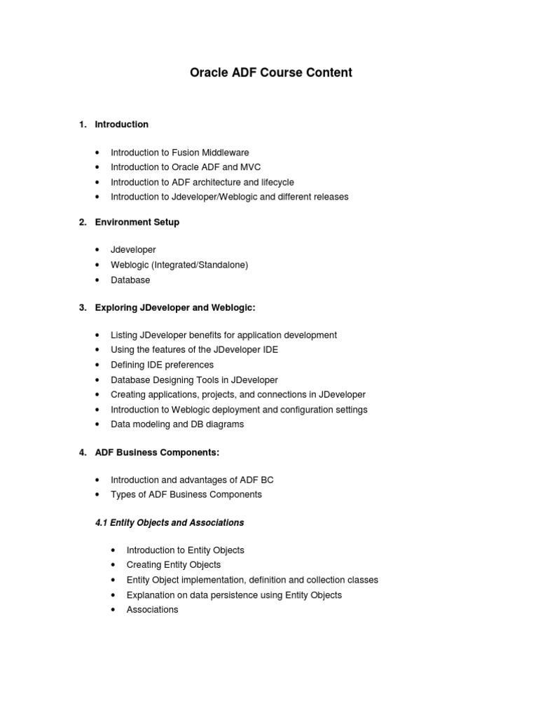 Oracle Adf Course Content Pdf Application Programming Interface Object Computer Science 2955