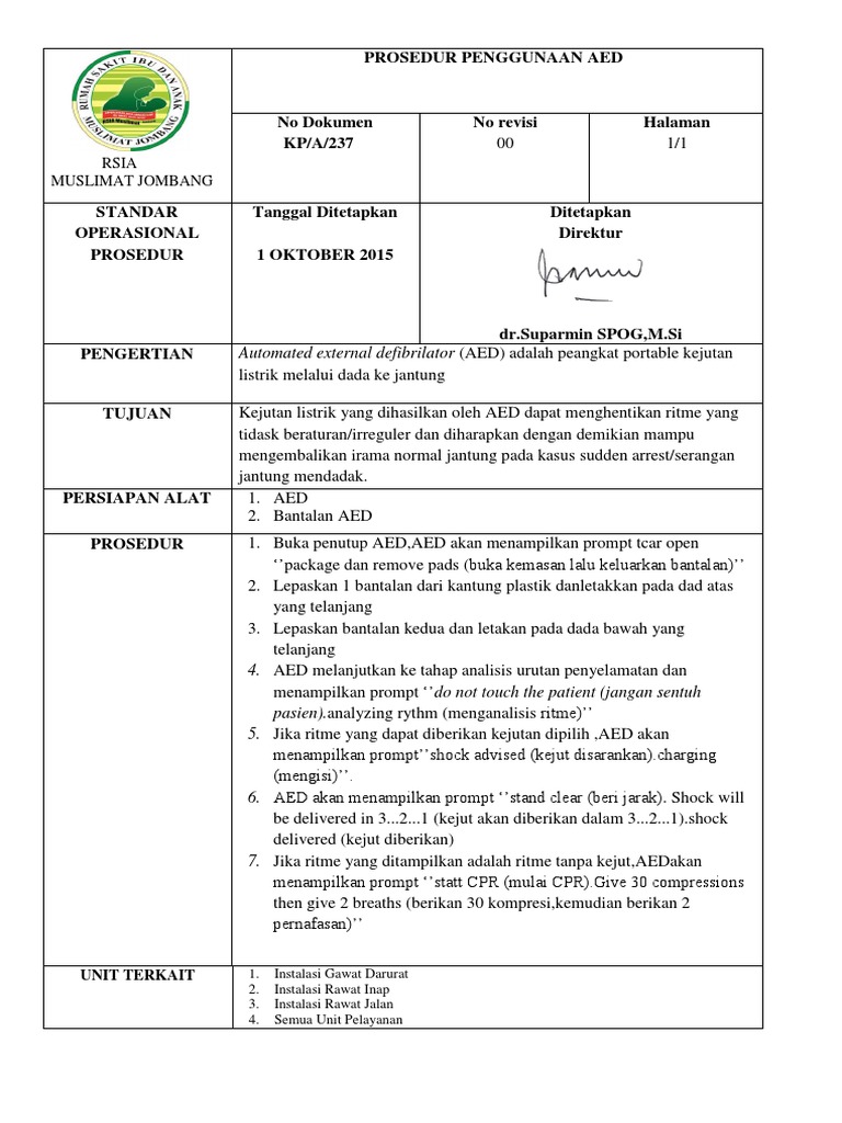 Prosedur Penggunaan AED di RSIA Jombang | PDF